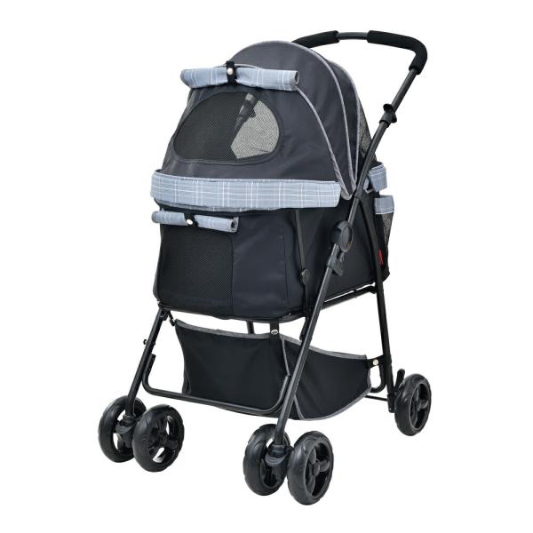 メーカー：ジェックス ＧＥＸ　わんわんカート多頭用　ＤＸｐｌｕｓ-Ｎ　チェックブラック　4972547929228　ペットカート　犬　犬用品　カート　手押し車　ワンタッチ　サスペンション　メッシュ窓　小型犬　バスケット　ポケット　デニム　キ...