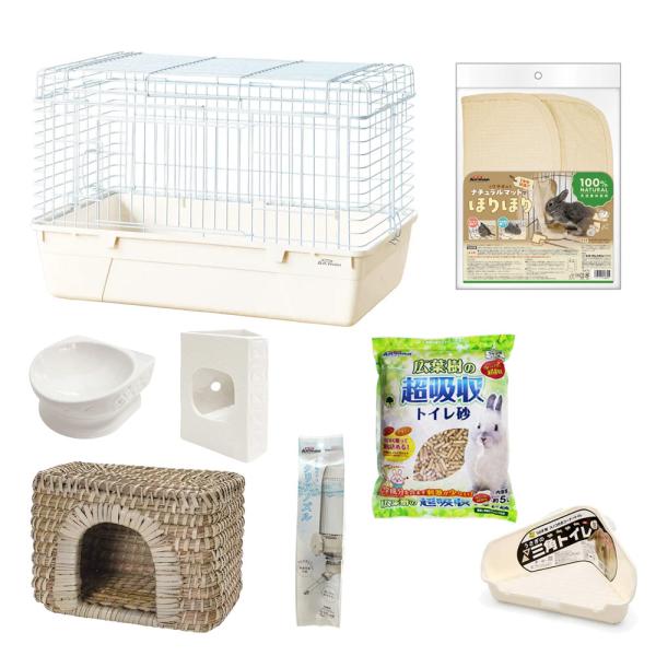 メーカー：用品セット ミニアニマン　ラビットくつろぎルーム　幅70×奥行44×高さ46cm　小動物　小動物用品　うさぎ　兎　モルモット　ケージ　ゲージ　飼育ケージ　飼育ゲージ　アミケージ　シンプル　シンプルカラー　ホワイト　白　トレイ　トレ...