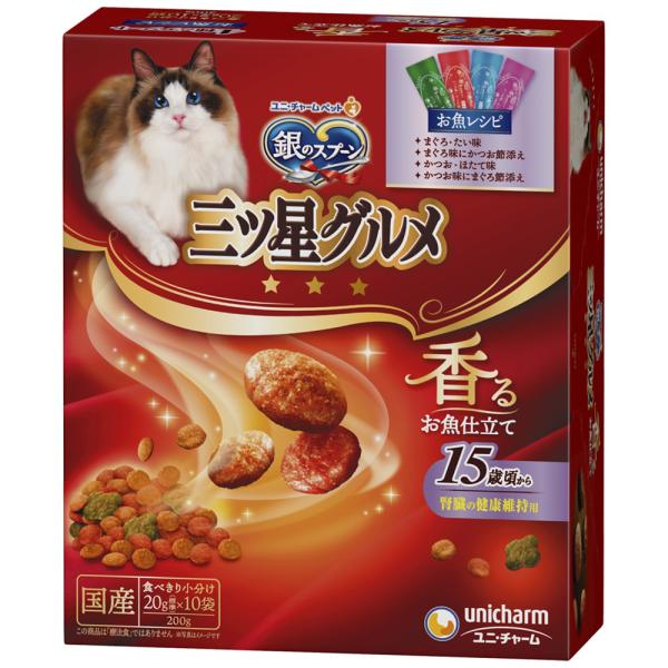 メーカー：ユニチャーム de20_unigpd　_neko　20170413　KNIM　猫フード　猫ごはん　キャットフード　愛猫用　ドライフード　4520699661994　ユニチャーム　銀のスプーン　三ツ星グルメ　腎臓の健康維持用１５歳が...