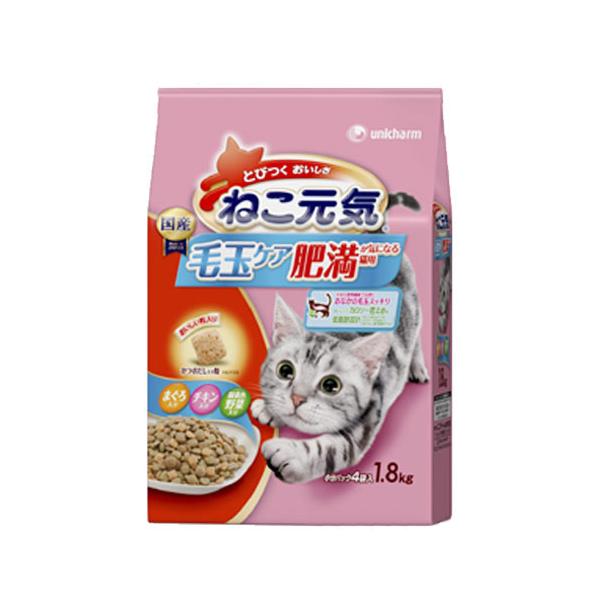 メーカー：ユニチャーム 猫フード　ドライフード　ユニ・チャーム　ねこ元気　毛玉ケア　肥満が気になる猫用　１．８Ｋｇ４５０ｇ×４袋　キャットフード　20101214　ＴＴ２　cat_dry　himan_taiou　hairball_taiou...