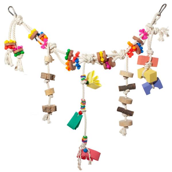 メーカー：(株)リーフ Leaf Corp 中型〜大型インコ用　コットンロープの３ｗａｙおもちゃ　色おまかせ　4582645941444　インコ・オウムのおもちゃ　トリ　鳥　おもちゃ　玩具　鳥じゃらし　吊り下げ　ハンドメイド　手作り　Lea...
