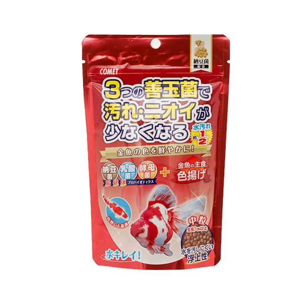 メーカー：イトスイ _aqua　金魚・メダカ　アクア用品　エサ　餌　金魚　コメット　金魚の餌　金魚の主食納豆菌　色揚げ　中粒　９０ｇ　顆粒　浮上性　善玉菌　納豆菌　乳酸菌　酵母菌　腸健康　水キレイ　金魚の色を鮮やかに　汚れ・ニオイが少なくな...