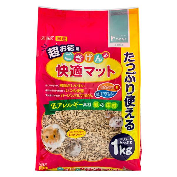 メーカー：ジェックス ハムスター　床材　gex　hamstermat　_animal　小動物　うさぎ　リス　モルモット　チンチラ　フェレット　敷材　紙素材　紙　パルプ　低アレルギー　ジェックス　ごきげん快適マット　超お徳用1kg　KWO　2...