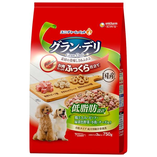 メーカー：ユニチャーム de20_unigr　_dog　グラン・デリ　ふっくら仕立て　低脂肪　鶏ささみ・ビーフ・緑黄色野菜・小魚・角切りビーフ粒入り　７５０ｇ　4520699657362　20191015　ＧＢＮＭ　ドッグフード　セミモイス...