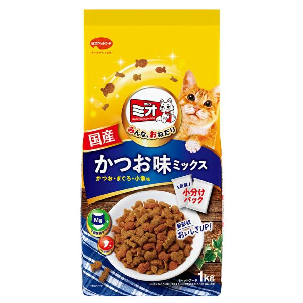 メーカー：日本ペットフード メーカー画像　ミオ　ドライミックス　かつお味　１ｋｇ　4902112046418　20210311　y21m03　ＧＢＮＭ　キャットフード　成猫　成猫用　アダルト　ドライフード　カリカリ　日本ペット　日本ペットフ...