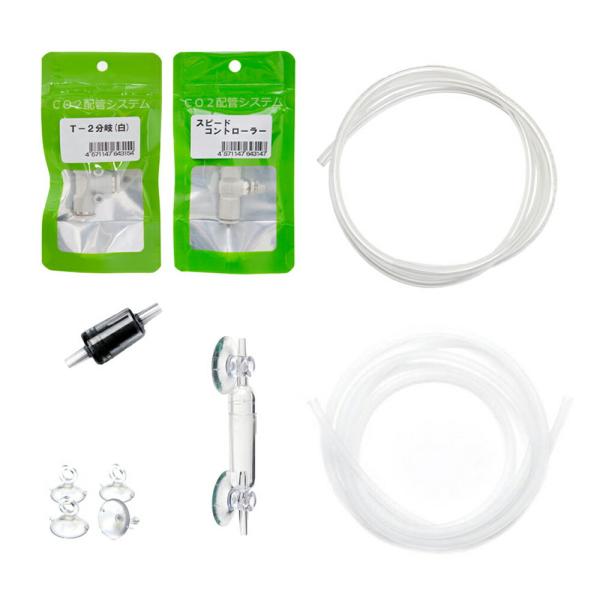 アクアリウム用品　アクア用品　ＣＯ２機器　分岐　配管パーツ　ＣＯ２分岐　７点セット　耐圧チューブ　６ｍｍ　１ｍ　水草用品　ＣＯ２　二酸化炭素　供給　添加　器具　クリアバブルカウンター　バブルカウンター　カウンター　シリコン　エアーチューブ　...