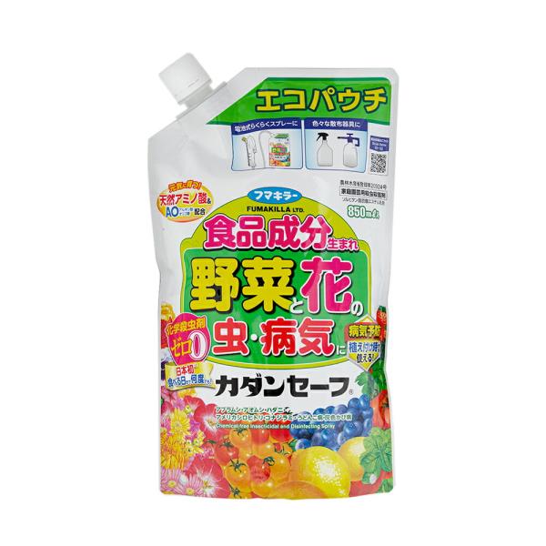 メーカー：フマキラー フマキラー　カダンセーフ　エコパウチ　８５０ｍｌ　4902424447699　20220602　ｙ22ｍ06　mura　野菜　殺虫剤　天然成分　花壇　病気　花　園芸用品　園芸　ガーデニング　ガーデニング用品　殺虫　殺菌...