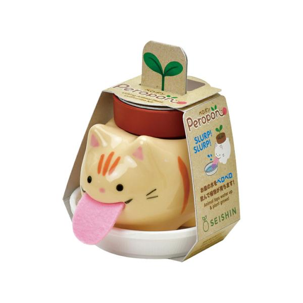 メーカー：聖新陶芸 聖新陶芸　Ｐｅｒｏｐｏｎ　キャット　茶トラ　ミント　ペロポン　4528757039631　20220310　ｙ22ｍ03　wakaoo　鉢植え　園芸用品　ガーデニング用品　育てる　プランター受け皿付き　培養土　室内栽培　...