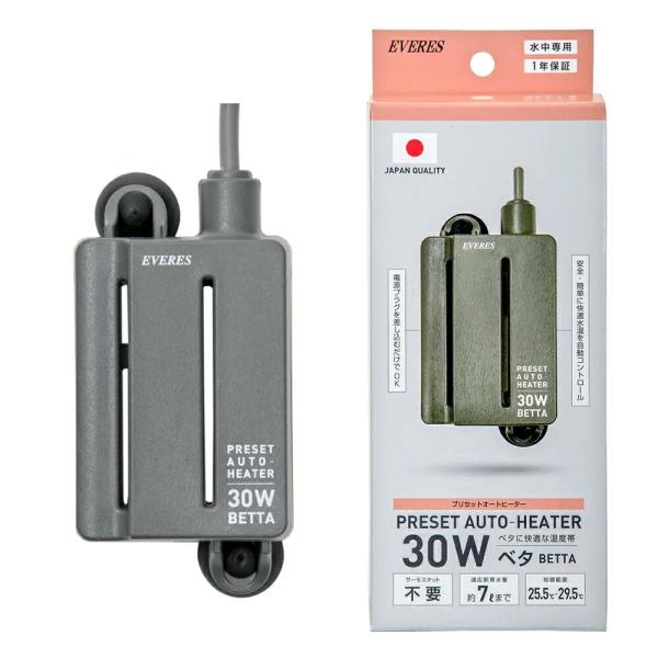 メーカー：エヴァリス エヴァリス　プリセットオートヒーター　３０Ｗ　ベタ　4540150001954　20230228　ｙ23ｍ02　mura　アクアリウム用品　アクア用品　アクアリウム　淡水　屋内用　温度制御機能付き　観賞魚　保温器具　保...