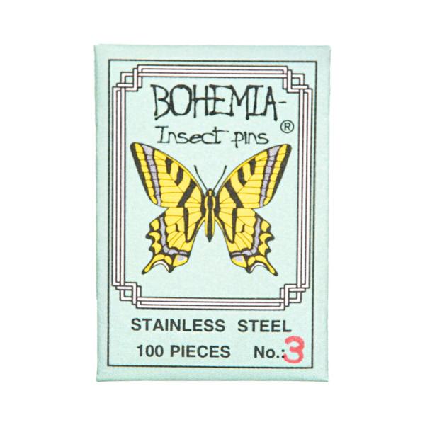 メーカー：六本脚 標本針　BOHEMIA　InsectPins　3号　100本入り　長さ38mm　標本用品　標本　昆虫用品　ボヘミア　蝶　針　展翅　チェコ製　海外製　チョウ　チョウチョ　蝶々　ガ　蛾　小型　極細　有頭　ピン　虫　虫ピン　洋針...