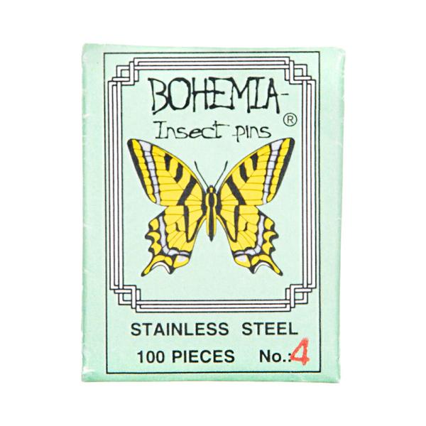 メーカー：六本脚 標本針　BOHEMIA　InsectPins　4号　100本入り　長さ38mm　標本用品　標本　昆虫用品　ボヘミア　蝶　針　展翅　チェコ製　海外製　チョウ　チョウチョ　蝶々　ガ　蛾　小型　極細　有頭　ピン　虫　虫ピン　洋針...