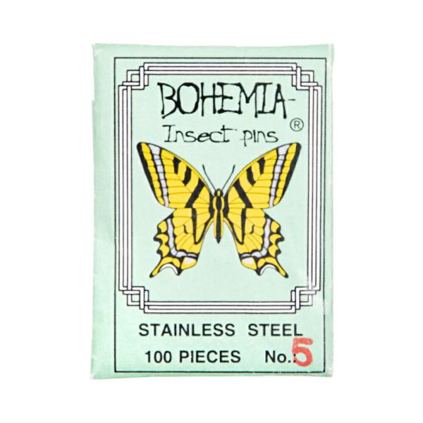 メーカー：六本脚 標本針　BOHEMIA　InsectPins　5号　100本入り　長さ38mm　標本用品　標本　昆虫用品　ボヘミア　蝶　針　展翅　チェコ製　海外製　チョウ　チョウチョ　蝶々　ガ　蛾　小型　極細　有頭　ピン　虫　虫ピン　洋針...