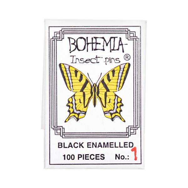メーカー：六本脚 標本針　BOHEMIA　InsectPins　1号　ブラックエナメル　100本入り　長さ38mm　標本用品　標本　昆虫用品　ボヘミア　蝶　針　展翅　チェコ製　海外製　チョウ　チョウチョ　蝶々　ガ　蛾　小型　極細　有頭　ピン...