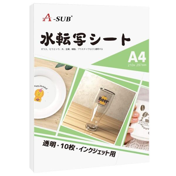 A-SUB 水転写シート クリア 透明 インクジェット用 水転写デカール A4 10枚 水転写紙 DIY商品コード：49053568484型番：A-SUBサイズ：A4カラー：クリア転写できる生地:ガラス、セラミック、木、金属、樹脂、プラスチ...