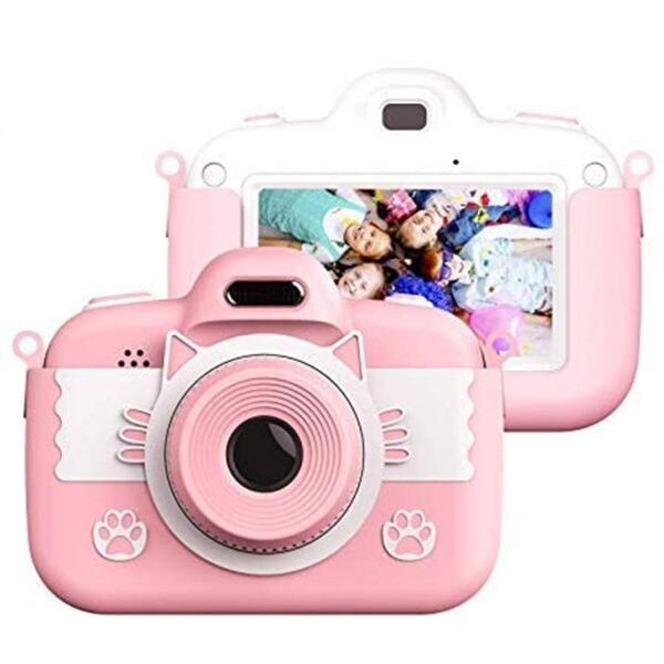 子供用カメラキッズカメラ男の子と女の子向けデュアルレンズ3.0インチIPSカラー大画面28.0MP / 1080P HD、2800万画素デジタルビデオカメラミニビデオカメラかわいいおもちゃのカメラシリコンショックプルーフカバー32Gメモリカ...