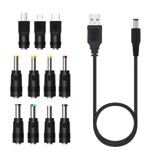 USB DC電源供給ケーブル DC ジャック 変換 アダプタ11 in 1 ユニバーサル USB-DC電源ケーブルusb dc 変換 ケーブル 5.5x2.1mm 長さ1m (3.5 * 1.35mm 、4.0 * 1.7mm 、4.8 *...