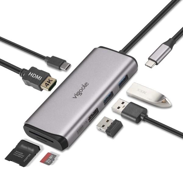 vigoole USB C ハブ 7-in-1 USB Type C ハブ USB3.0X2 高速データ伝送 100W PD 急速充電4K HDMI出力、SD/Micro SD/TF カードリーダー マイクロ タイプC HDMI 変換 アダ...