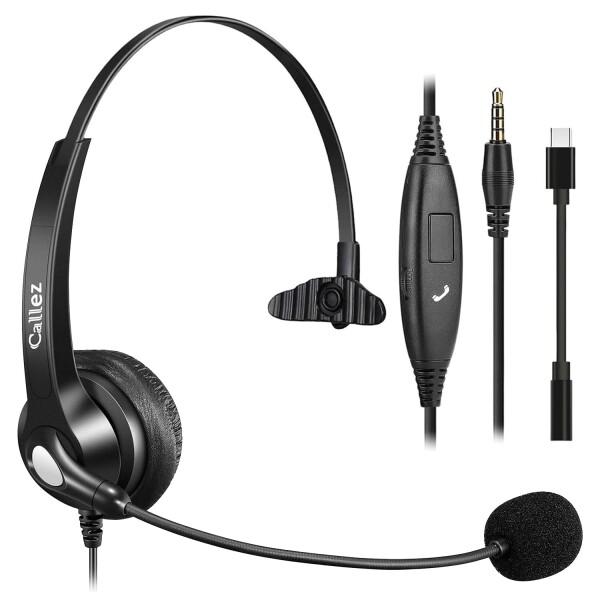 Callez 3.5mm携帯電話用ヘッドセット ノイズキャンセリングマイク付きPC用ヘッドホン iPhone、PC、スマートフォン、iPad、ラップトップに対応 Web会議、Skype、業務用、在宅勤務、オンライン授業、コールセンターに適用...