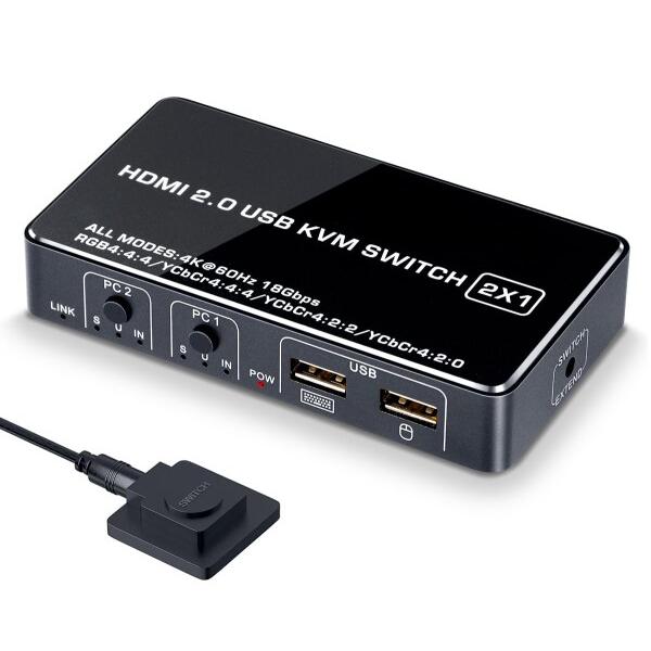 ELEVIEW KVMスイッチ HDMI USB 切替器 PC2台用 4K@60Hz アルミ製 キーボード/マウス/モニタを共有 サーバー管理/作業効率化 安定型 手元スイッチ付き商品コード：49063175682型番：EHD-601Nカラ...