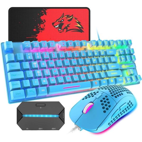 ゲーミングキーボード マウス セット 88キー 軽量 LEDバックライト USB接続 エルゴノミック 防水 6400DPI ゲーミングマウス マウスパッド付き 日本語取扱説明書付 PC / PS4 / Nintendo Switch 対応 ...