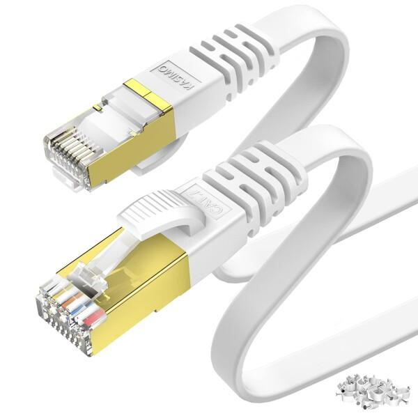 5m KASIMO LANケーブル CAT7 フラット 薄い型 10Gbps 600Mhz/s 高速 有線lanケーブル STP 金ツメ 爪折れ防止 RJ45 wifiケーブル カテゴリー7 フラットケーブル (5m, ホワイト)商品コード...