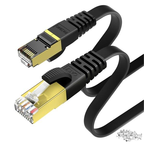 30m KASIMO LANケーブル CAT7 フラット 薄い型 10Gbps 600Mhz/s 高速 有線lanケーブル STP 金ツメ 爪折れ防止 RJ45 wifiケーブル カテゴリー7 フラットケーブル (30m, ブラック)商品コ...