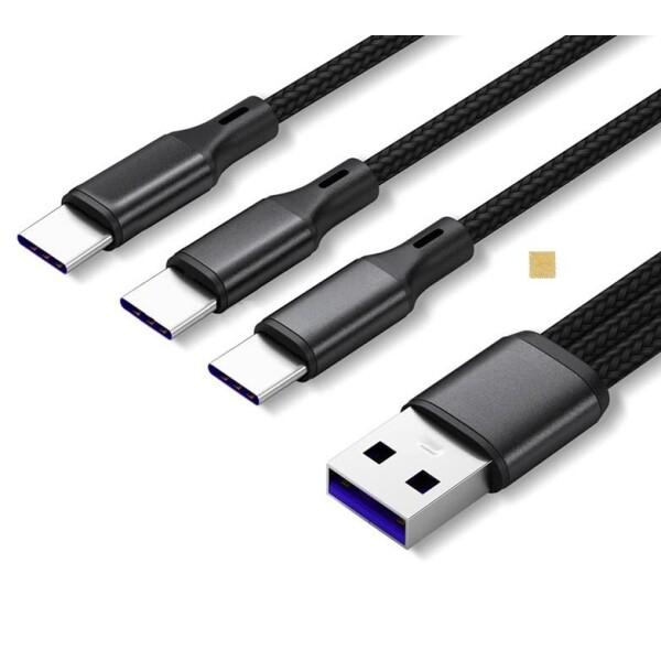 Sound Wave 5A 急速充電 3In1 ナイロン編み 三股 20cm 充電 Type C TypeC USB-C スプリッター ケーブル 黒色 1本で Type C 機器 3台同時に充電 TypeC Y字ケーブル 分岐ケーブル 3i...