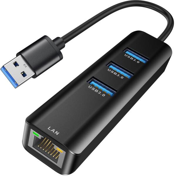 USB LAN 変換アダプター、ABLEWE 有線LANアダプター10/100/1000Mbps RJ45 ギガビット、USB3.0*3拡張 5Gbps高速データ 転送 (Windows10/8.1/Mac/Linux/Surface Pr...