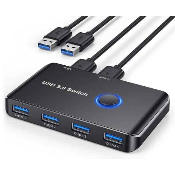 切替器 ABLEWE USB切替器 5Gbps高速転送 PC2台用 4USBポート プリンタ マウス キーボード WEBカメラ ハブなどを切替 手動切替器 USBケーブル×2 付き（アップグレードバージョン）USB3.0 切り替え機商品コー...