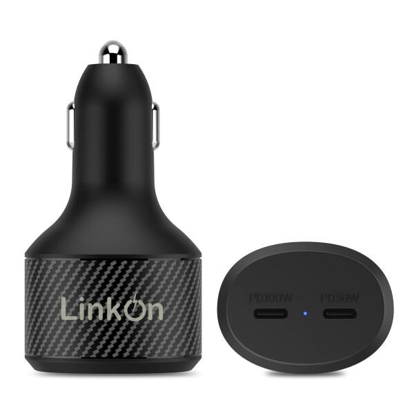 LinkOn 130W USB-C車用充電器、100W PD3.0 PPSおよび30W PD3.0ポート、マックブック,サムスン,MacBook HP Dell Lenovo MSI ASUS Acer Apple iPhone iPad ...