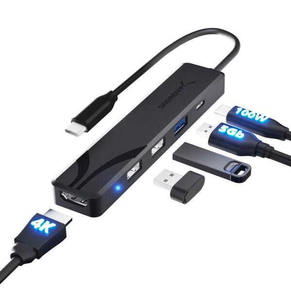 SABRENT usb-cハブ 5ポート 4K HDMI搭載｜Type-Cポート Power Delivery（60ワット）｜USB 3.2 Gen 1ポート｜USB2ポート PS5/PS4、ノートパソコン、XPS、PC、タブレット、Mac...