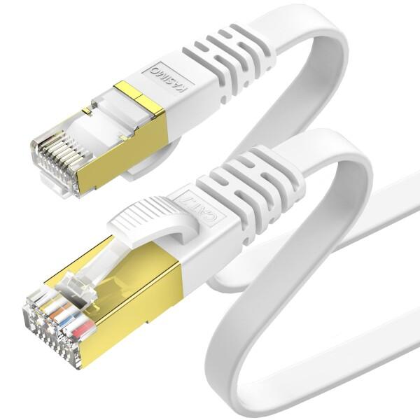 2ｍ KASIMO LANケーブル CAT7 フラット 薄い型 10Gbps 600Mhz 高速 有線lanケーブル STP 金ツメ 爪折れ防止 RJ45 wifiケーブル カテゴリー7 フラットケーブル (2m, ホワイト)商品コード：4...