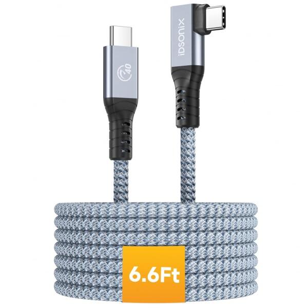 iDsonix USB Type-C ケーブル 200CM、40Gbps 高速データ転送、8K/60Hz ビデオ出力、100W 急速充電、100W 直角 USB-C - USB-C ケーブル、Thunderbolt 4、MacBook Ai...