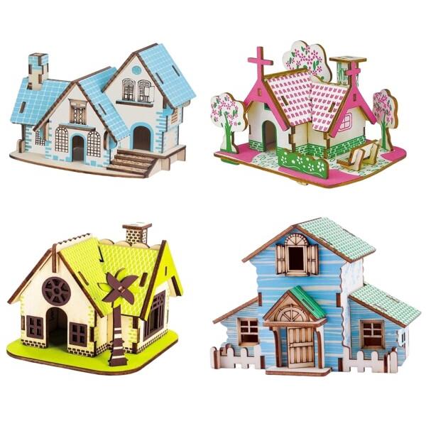haruju 立体パズル 森のおうち ４点セット 木製 クラフト おもちゃ 模型 ３Ｄ商品コード：49069128635型番：AF000004【立体パズル】環境に優しい木製の立体パズルです。森の中のおうち4種類をセットにしました。【楽しい作...