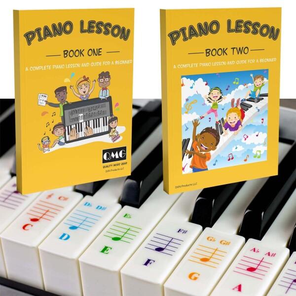 Color Piano and Keyboard Stickers and Complete Color Note Piano Music Lesson and Guide Book 1 and Book 2 for Kids and Be...
