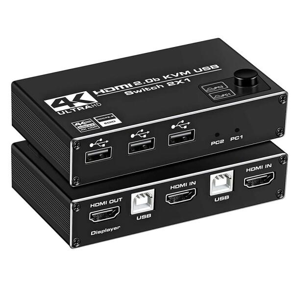 USB HDMI KVMスイッチ、KVM HDMIスイッチデュアルディスプレイ2入力1出力DP KVMスイッチ2ポート4K60Hz HDMI KVMスイッチ共有プリンターキーボードマウス1080商品コード：49069132420型番：ZO2...