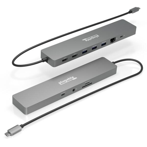 Plugable USB-C ハブ 11-in-1 マルチアダプター イーサネット付き Windows または ChromeOS ノート PC 用 - 4K@60Hz モニタ 2 台、USB-C x 1、USB 3.0 x 3、SD カード...