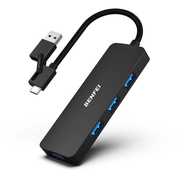 BENFEI USB 3.0 ハブ, 2-in-1 USB Type-A/Type-C接続対応, アルミニウム合金フレーム USB 3.0ポートを４つ搭載Thunderbolt 3/4 互換 iPhone 15 Pro/Max, MacBo...