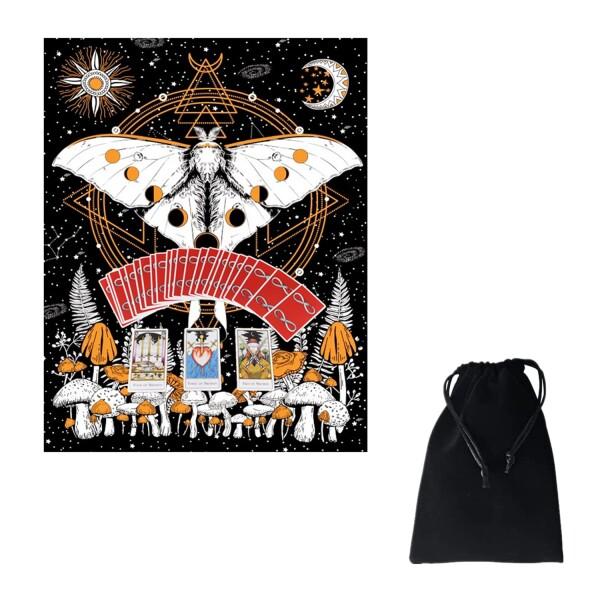 タロットクロス タロットカードポーチ 占い 月/太陽/植物/花/蝶々/星座 テーブルマット 大判 高級 ベルベット 鑑定 厚手 ポーチ付  (ブラック)商品コード：49069136576サイズ：95x73cmカラー：ブラック【不思議な模様】...