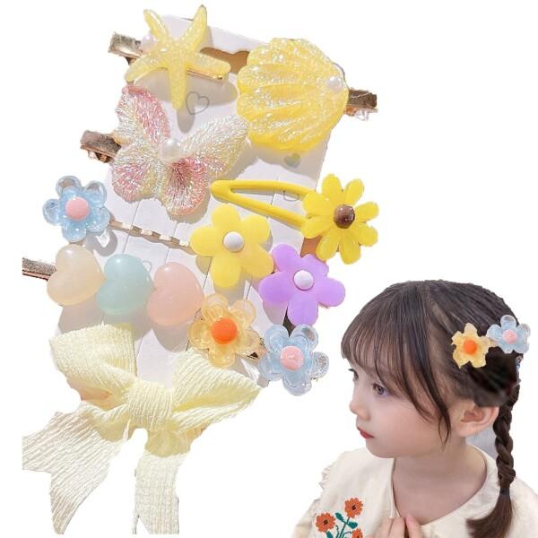 HAPVITAL 9個入り ヘアクリップ 子供 ヘアピン 女の子 パッチンピン 髪留め キッズヘアピン サイドクリップ ヘアアクセサリー 少女 子供用 前髪 髪飾り 可愛いヘアピン プレゼント 誕生日 (イエロー)商品コード：4906913...