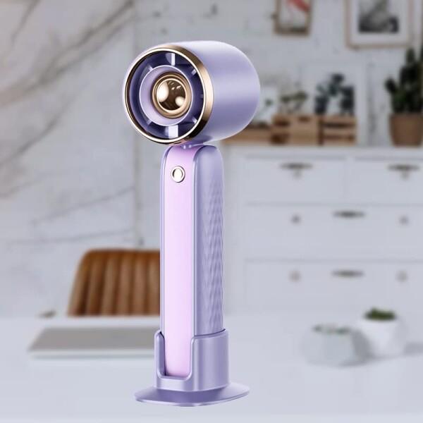 XVZ ミニポータブルファン デュアルモーター 強力な手持ちファン かわいいデザイン 3速 パーソナル小型デスクファン ベース付き 軽量メークアップ USB充電式ファン スタイリッシュ 女の子 女性 男性 屋内 - パープル商品コード：49...