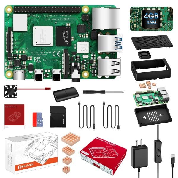 RasTech Raspberry Pi 4 Model B(RAM 4GB) Pi4 4gb セット ラズベリーパイ4b/技適マーク付き/ 32GB カード/ 5V 3A スイッチ付き電源アダプター/HD OUTケーブルライン/CAT6ネ...