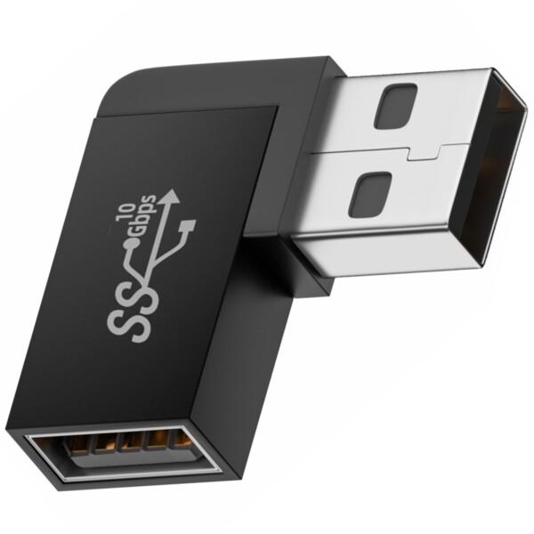 fine-R USB3.0 USB-A メス → USB-A オス 変換アダプタ サイドベント型 90度 ブラック 高速データ転送 10Gbps 急速充電対応 電流3A A to A USB変換 コネクタ ノートPC スマホ タブレット ス...