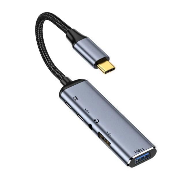 NFHK USB-C Type-C to Audio 3.5MM Dual USB 3.0 HUB Converter Multiport Adapter With Female 100W PD Power Port商品コード：490691...