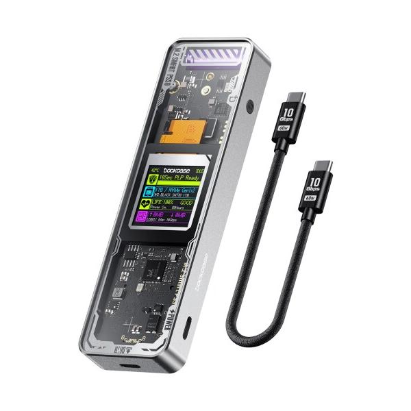DOCKCASE M.2 NVMe SSD 外付けケース USB 3.2 Gen 2 Type-C (10 Gbps) 2230/2242/2260/2280サイズのNVMe PCIeに対応するハードディスクケース スケルトン設計 (Sil...