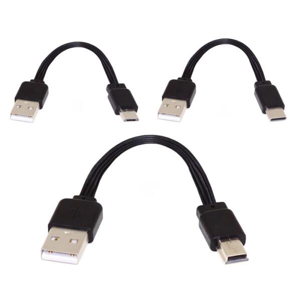 chenyang USBショートフラットケーブル 3本パック USB 2.0 Type A to USB C/Micro/Mini USB 4ワイヤー 5V 2A 充電 データ延長 シリコンケーブル 4線 30AWG 13cm商品コード：4...