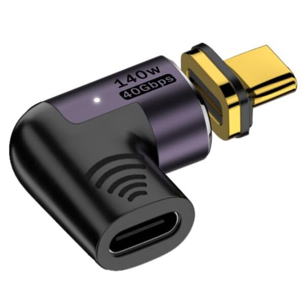 fine-R 140W 対応 マグネット式 USBアダプタ 方向変換アダプタ USB4 TYPE-C サイドベント型 高速充電 PD充電 高速データ転送 40Gbps 8K映像出力 オス メス USB-C コネクタ パソコン・周辺機器 PC...