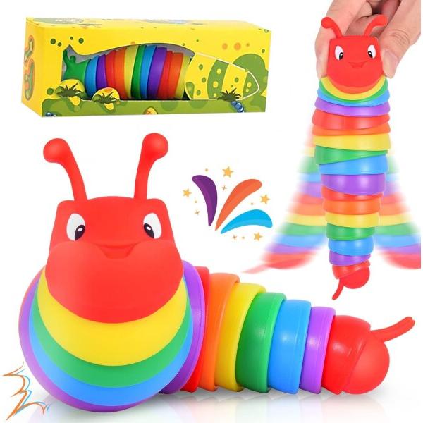MATSUKUSHI フィジェットナメクジトイ B ストレス解消グッズ 3D立体 関節式 自由解体・合体 知育おもちゃ 減圧おもちゃ 不安軽減 インテリジェンス発展 カラフル 可愛い 毛虫 ガラガラ音が出る 子供大人兼用 （B-R01）商品...