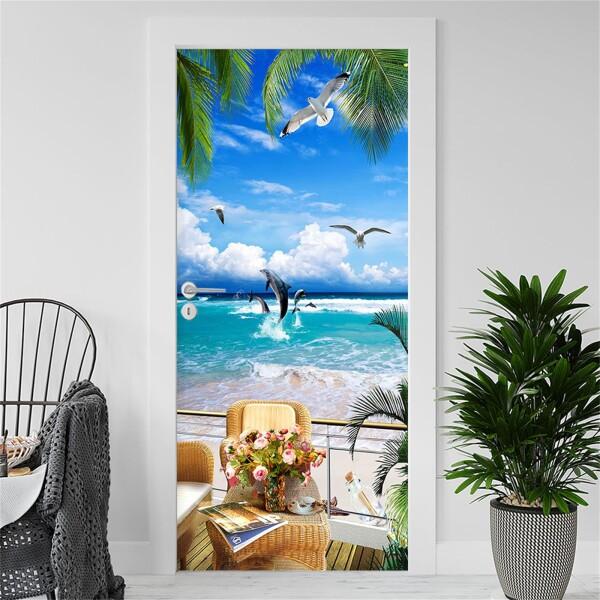 HOTIYOK ウォール ステッカー おしゃれ 海 風景 壁紙 ポスター イルカ カモメ 壁 シール 魚窓 リビング 壁画 北欧 玄関 トイレ ウォール ペーパー 剥がせる 防水すてっかー ドア 冷蔵庫用 ワードローブ ベッドルームの装飾 ...