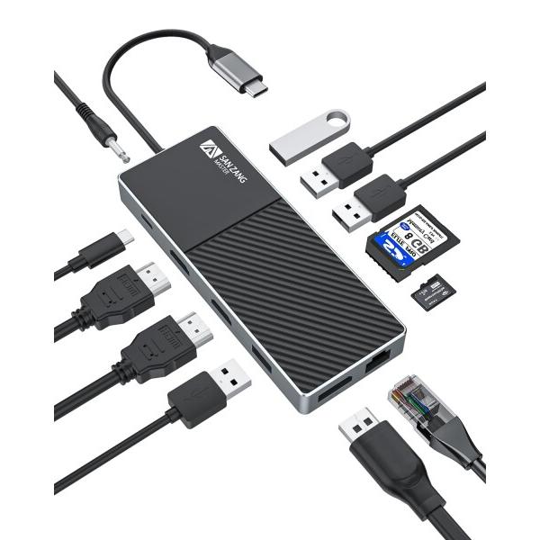 SAN ZANG MASTER 12-IN-1 USB C ハブ ドッキングステーション Pro/Air Dell XPS HP Lenovoなどをデバイスに対応商品コード：49069172491カラー：ブラック【12 IN 1多機能なUS...